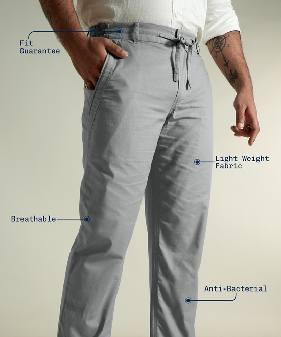 Men's pants Grey XS|Custom Made Pants - Online in India | Bow & Square