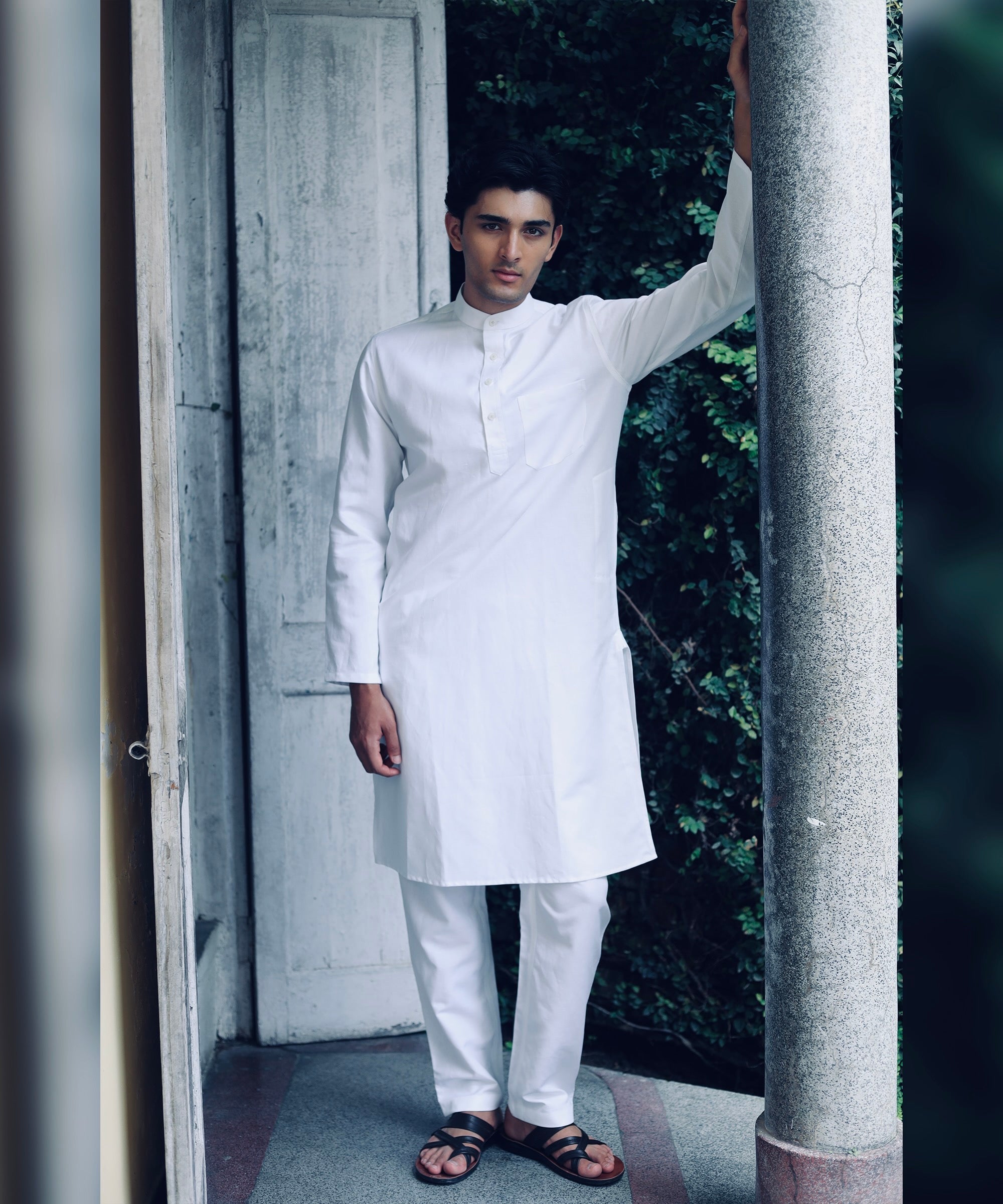 White Cotton Linen Kurta Pyjama Set| White | Custom Made - Online in ...